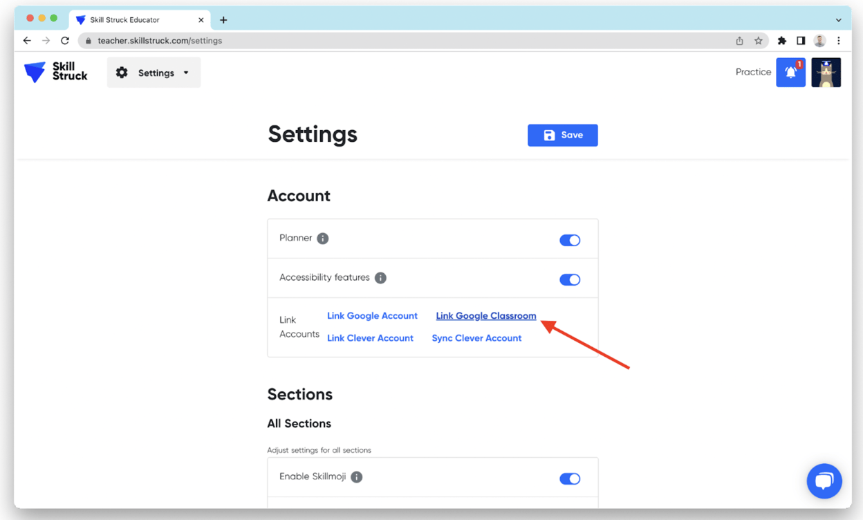 Google Classroom Integration with Skill Struck